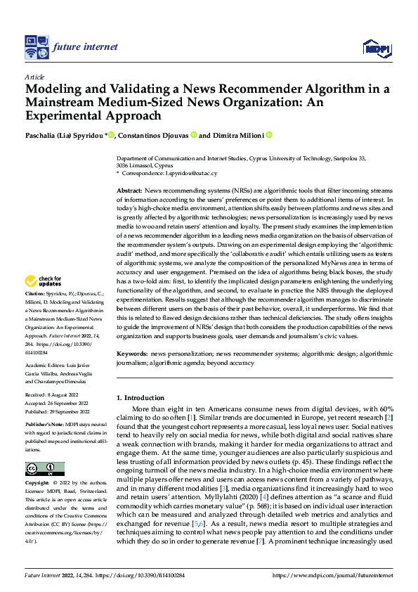(PDF) Modeling and Validating a News Recommender Algorithm in a ...