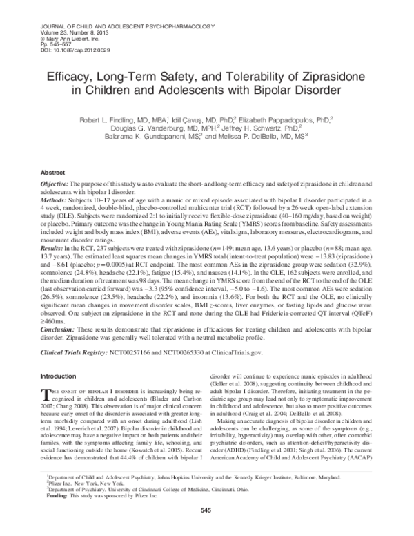 (PDF) Efficacy, Long-Term Safety, and Tolerability of Ziprasidone in Children and Adolescents ...
