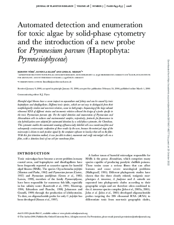 Pdf Automated Detection And Enumeration For Toxic Algae By Solid