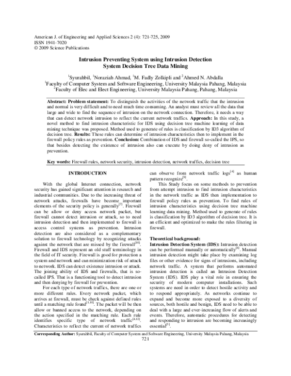 Pdf Decision Tree Based Intrusion Prevention System