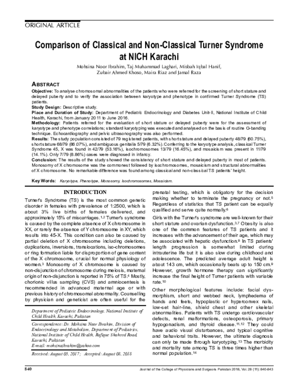 (PDF) Comparison of Classical and Non-Classical Turner Syndrome at NICH ...