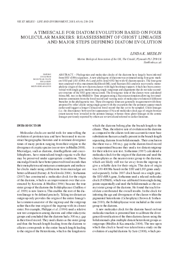 (PDF) A timescale for diatom evolution based on four molecular markers ...