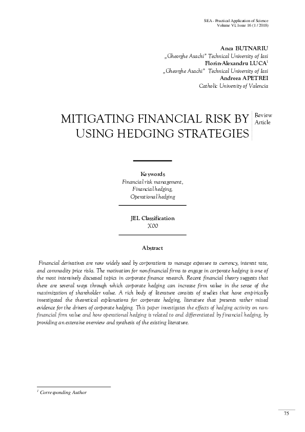 (PDF) MITIGATING FINANCIAL RISK BY USING HEDGING STRATEGIES