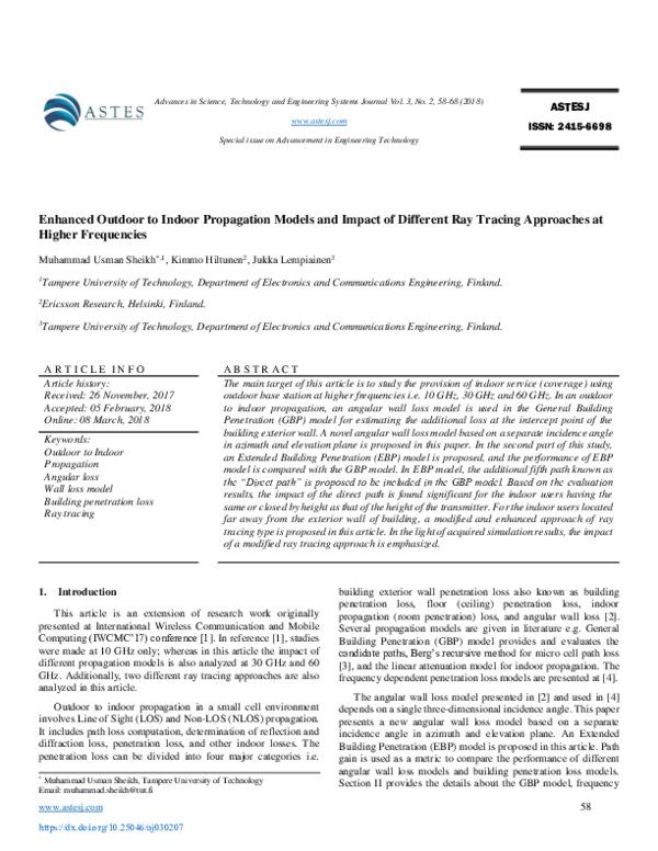 (PDF) Enhanced Outdoor to Indoor Propagation Models and Impact of Different Ray Tracing ...