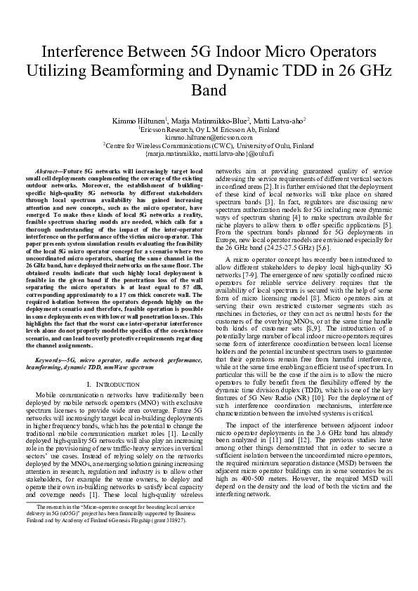 (PDF) Interference Between 5G Indoor Micro Operators Utilizing Beamforming and Dynamic TDD in 26 ...