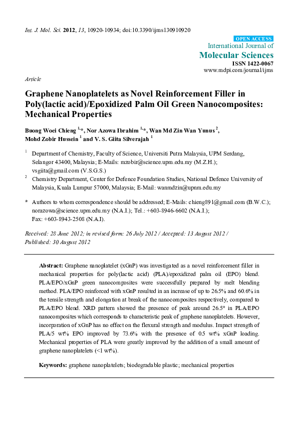 (PDF) Graphene Nanoplatelets as Novel Reinforcement Filler in Poly(lactic acid)/Epoxidized Palm ...