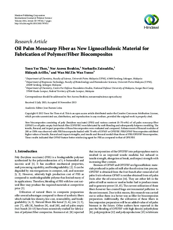(PDF) Oil Palm Mesocarp Fiber as New Lignocellulosic Material for ...