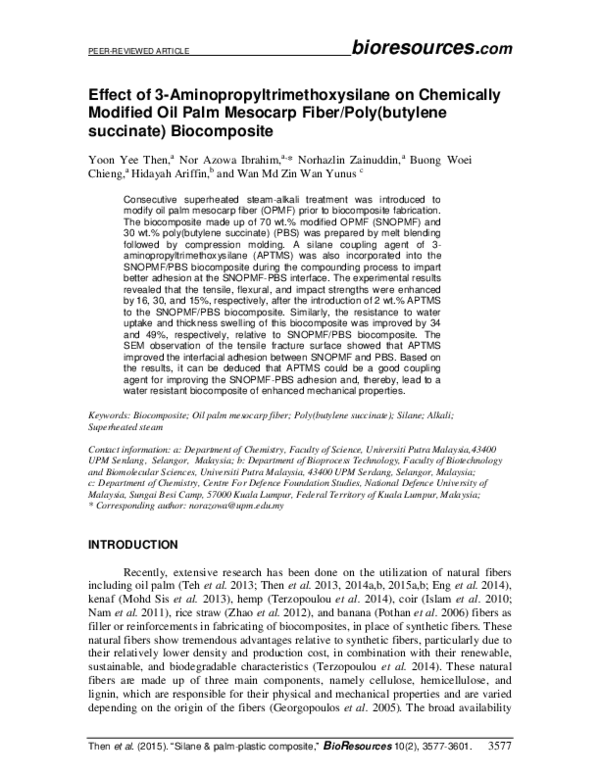 (PDF) Effect of 3-Aminopropyltrimethoxysilane on Chemically Modified ...