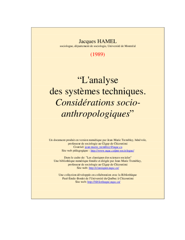 (PDF) Analyse Des Systèmes Techniques