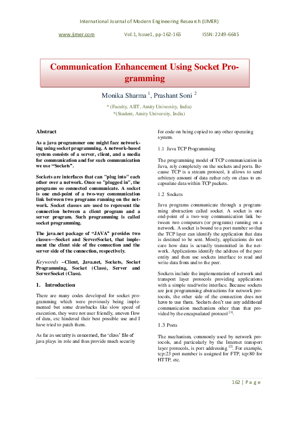 (PDF) Communication Enhancement Using Socket Programming