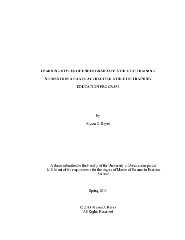 (PDF) Learning styles of undergraduate athletic training students in a ...