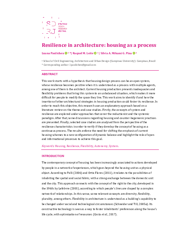 (PDF) Resilience in architecture: housing as a process