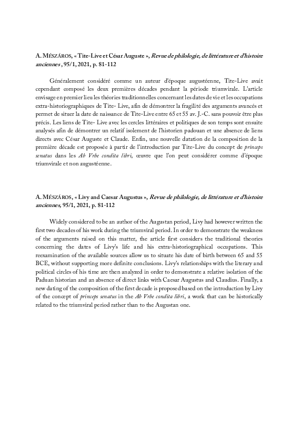 (PDF) Tite-Live et César Auguste