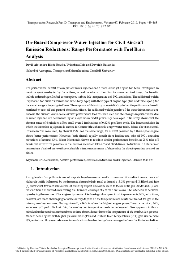 (PDF) On-board compressor water injection for civil aircraft emission ...