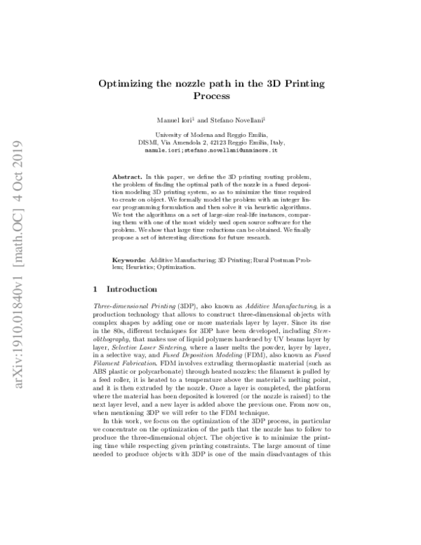 (PDF) Optimizing the Nozzle Path in the 3D Printing Process
