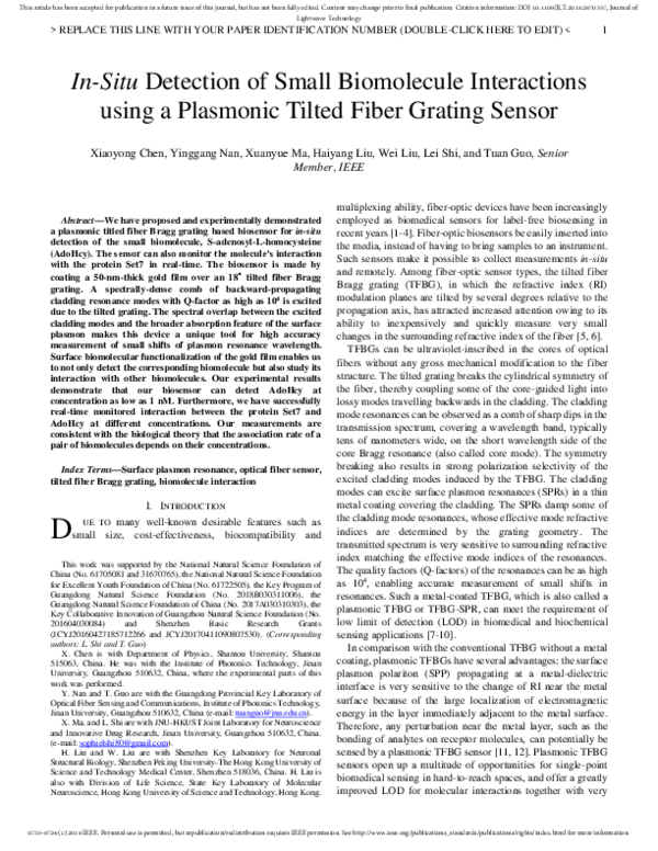 Pdf In Situ Detection Of Small Biomolecule Interactions Using A
