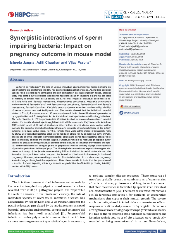 (PDF) Synergistic interactions of sperm impairing bacteria: Impact on ...