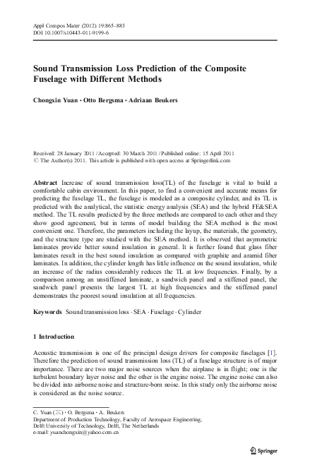 (PDF) Sound Transmission Loss Prediction of the Composite Fuselage with ...