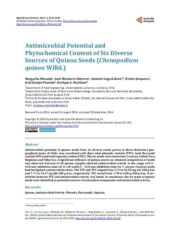 (PDF) Antimicrobial Potential and Phytochemical Content of Six Diverse Sources of Quinoa Seeds ...