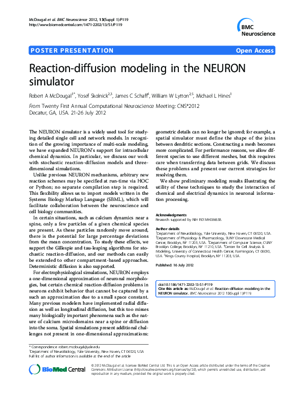 Pdf Reaction Diffusion Modeling In The Neuron Simulator