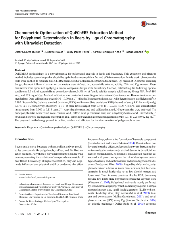 (PDF) Chemometric Optimization of QuEChERS Extraction Method for Polyphenol Determination in ...