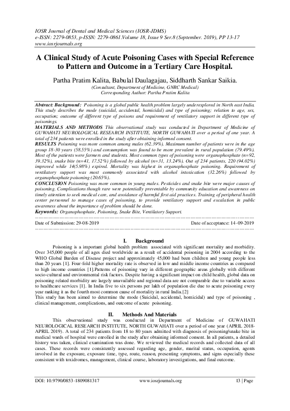 (PDF) A Clinical Study of Acute Poisoning Cases with Special Reference ...