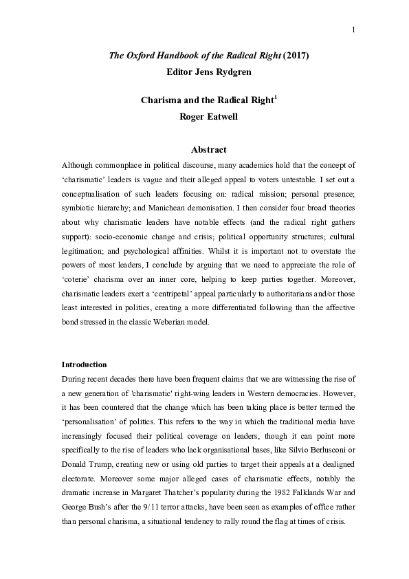 (DOC) Charisma and the Radical Right