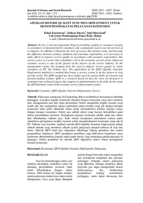 (PDF) Aplikasi Metode Quality Function Deployment Untuk Sistem Peningkatan Pelayanan Konsumen ...