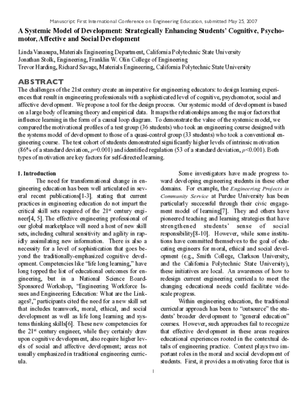 (PDF) A Systemic Model of Development: Strategically Enhancing Students' Cognitive, Psychomotor ...