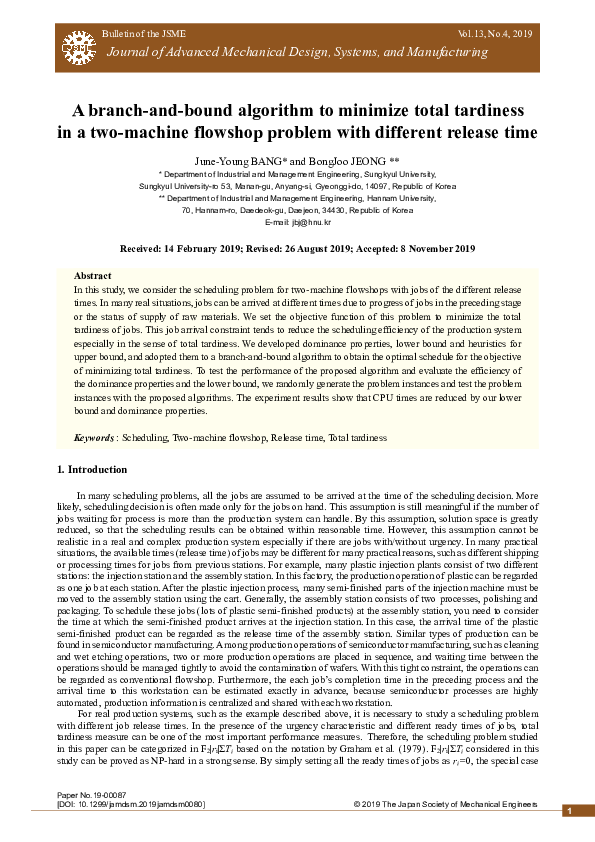 (PDF) A branch and bound algorithm to minimize the total tardiness for ...
