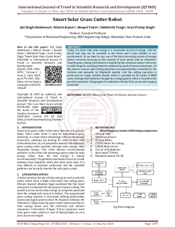 (PDF) Smart Solar Grass Cutter Robot