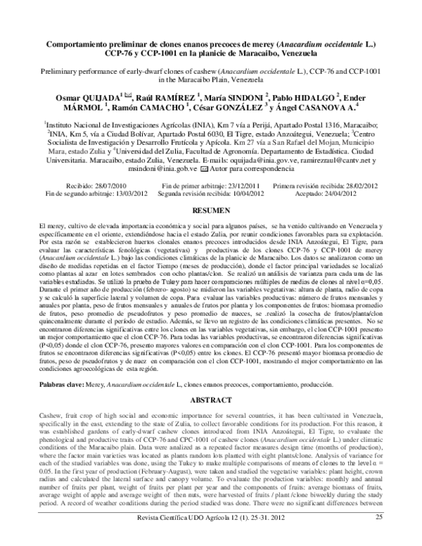 (PDF) Comportamiento preliminar de clones enanos precoces de merey ...