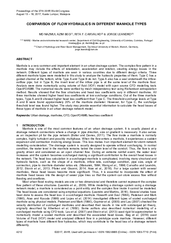 (PDF) Comparison of Flow Hydraulics in Different Manhole Types