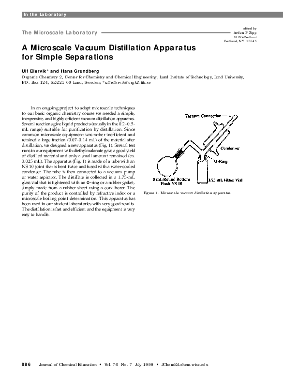 (PDF) A Microscale Vacuum Distillation Apparatus for Simple Separations