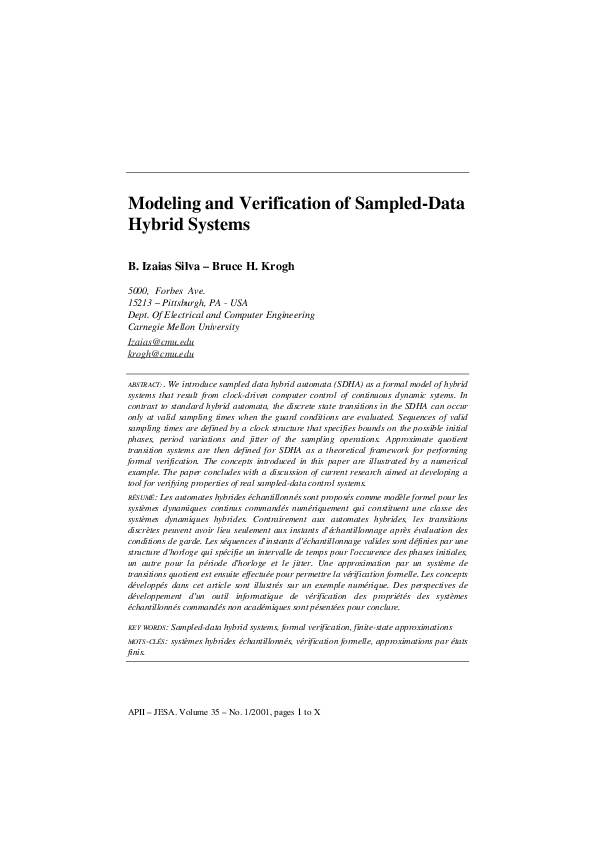 (PDF) Verification of Sampled-Data Hybrid Automata
