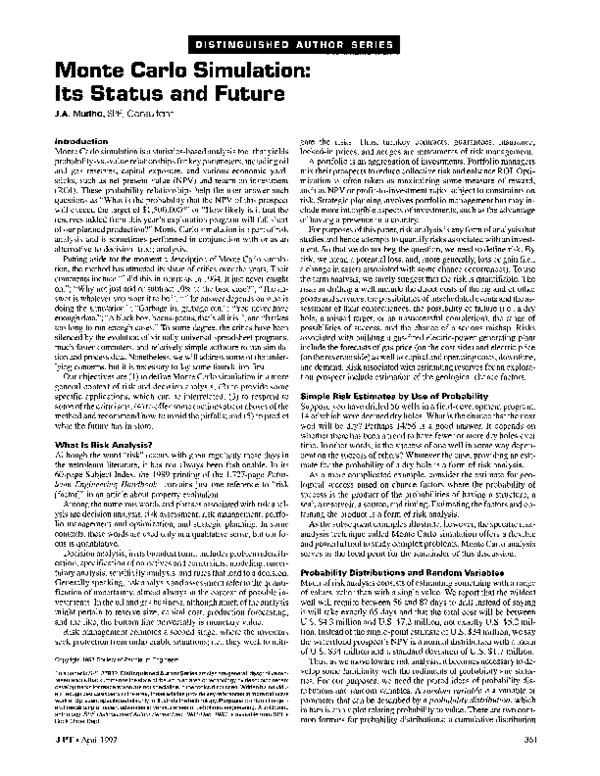 (PDF) Monte Carlo Simulation: Its Status and Future