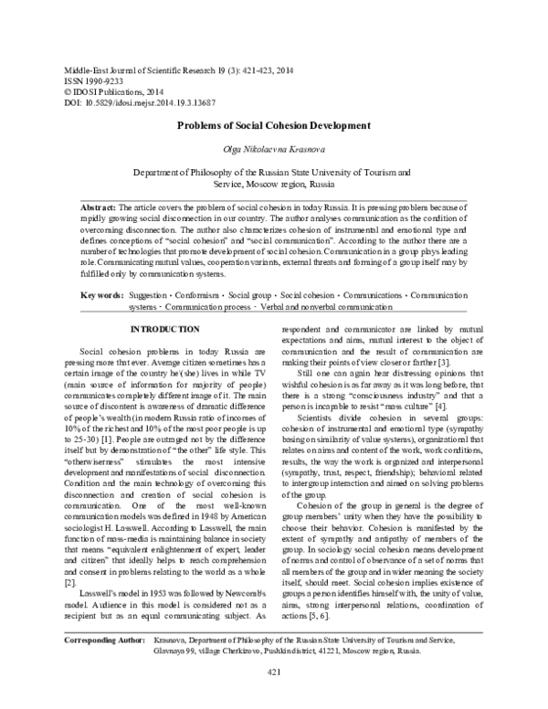 (PDF) Social Cohesion and Development