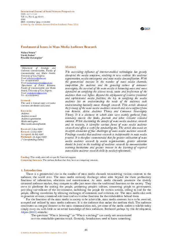 (PDF) Fundamental Issues in Mass Media Audience Research