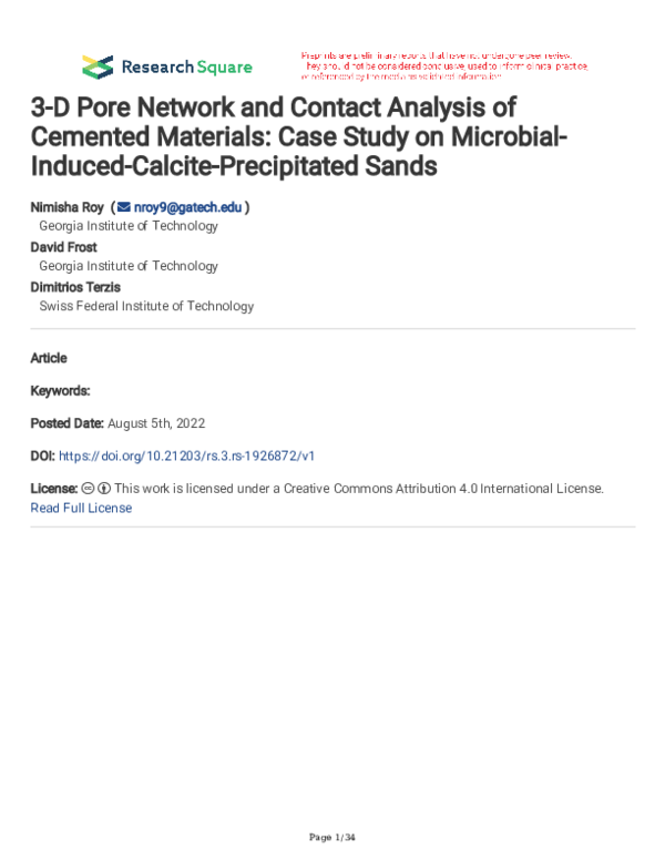 (PDF) 3-D Pore Network and Contact Analysis of Cemented Materials: Case ...