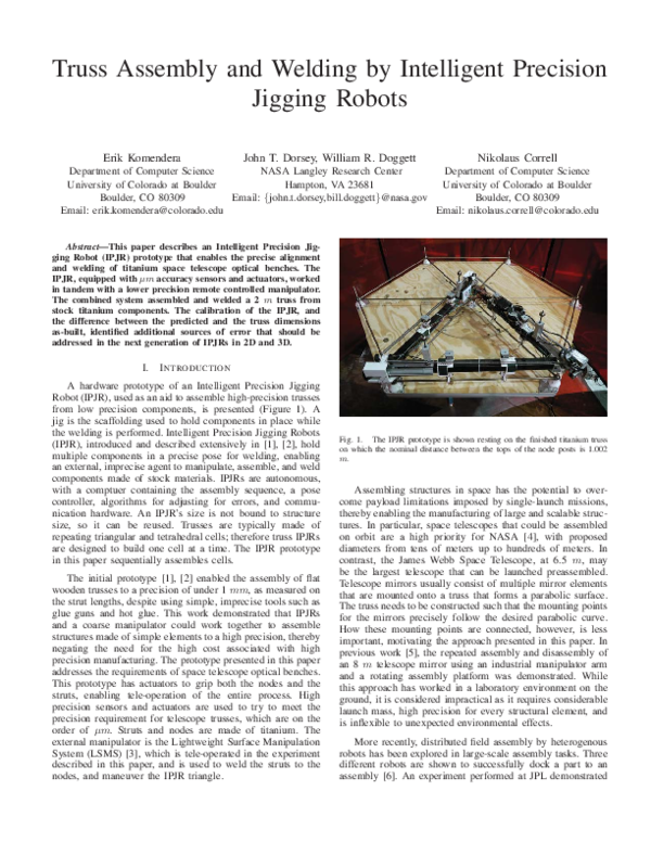 (PDF) Truss assembly and welding by Intelligent Precision Jigging Robots | William Doggett ...