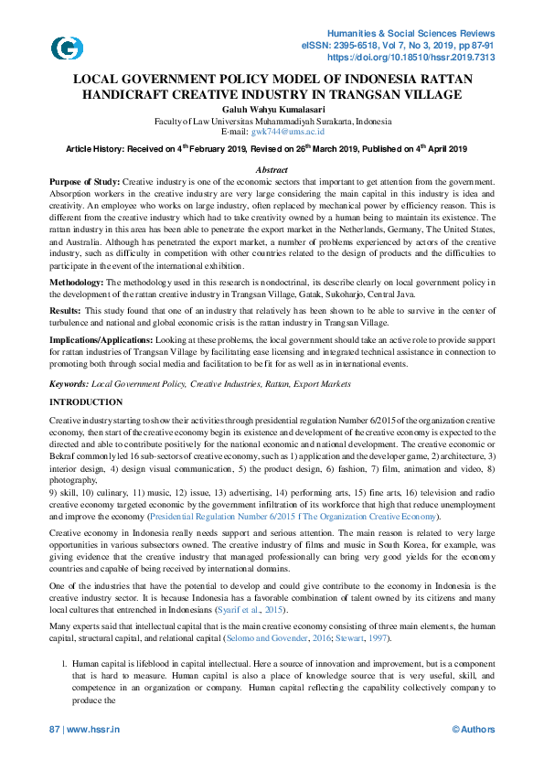 (PDF) Local Government Policy Model of Indonesia Rattan Handicraft ...