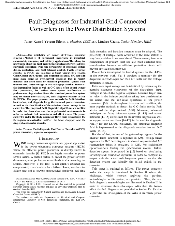 Pdf Fault Diagnoses For Industrial Grid Connected Converters In The Power Distribution Systems