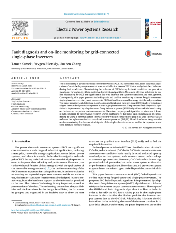 (PDF) Fault diagnosis and on-line monitoring for grid-connected single ...