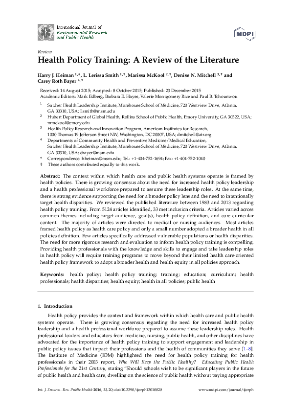 (PDF) Review Health Policy Training: A Review of the Literature