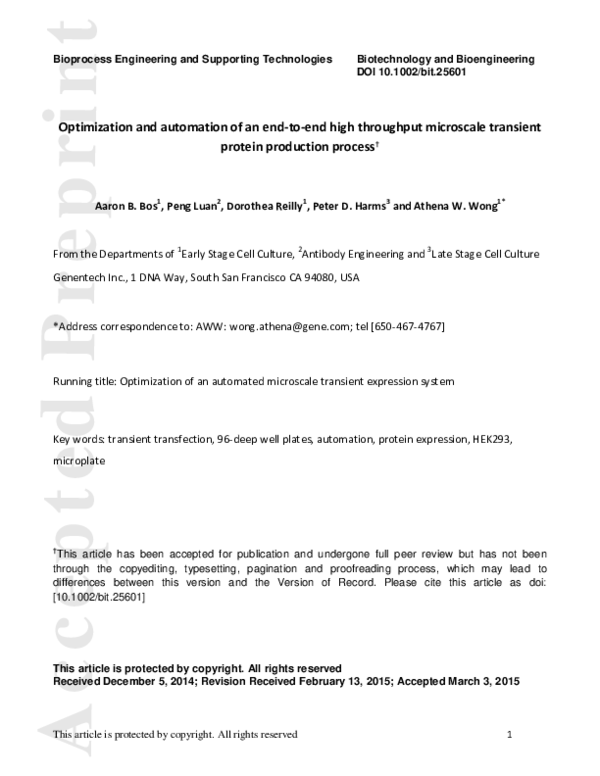 (PDF) Optimization and automation of an end-to-end high throughput microscale transient protein ...