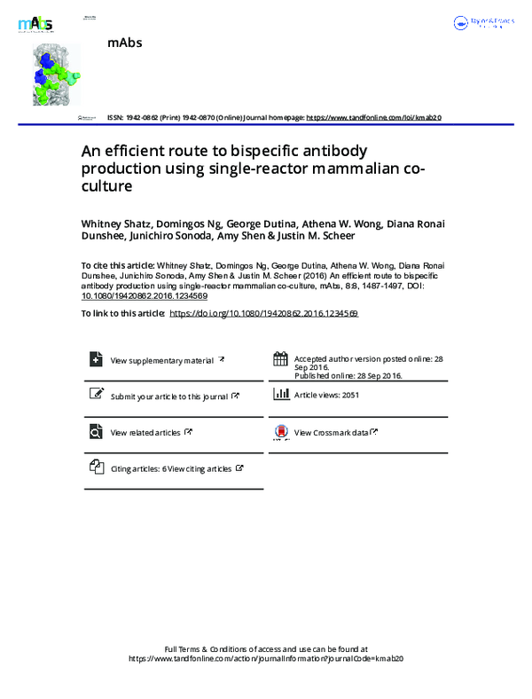 (PDF) An efficient route to bispecific antibody production using single-reactor mammalian co-culture