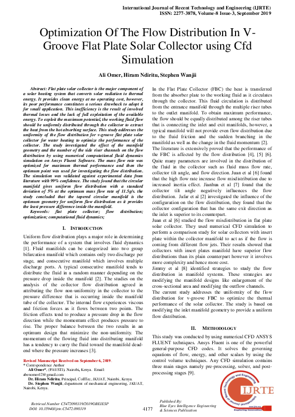 (PDF) Optimization Of The Flow Distribution In V-Groove Flat Plate Solar Collector using Cfd ...
