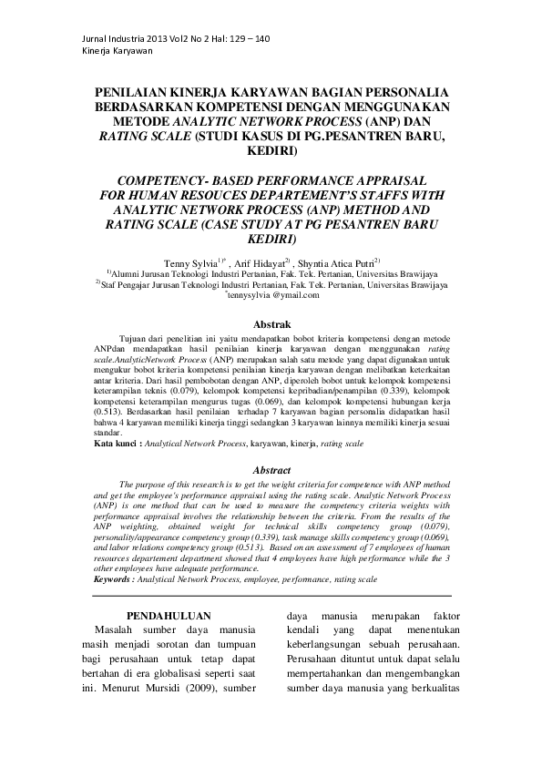 (PDF) Penilaian Kinerja Karyawan Bagian Personalia Berdasarkan ...