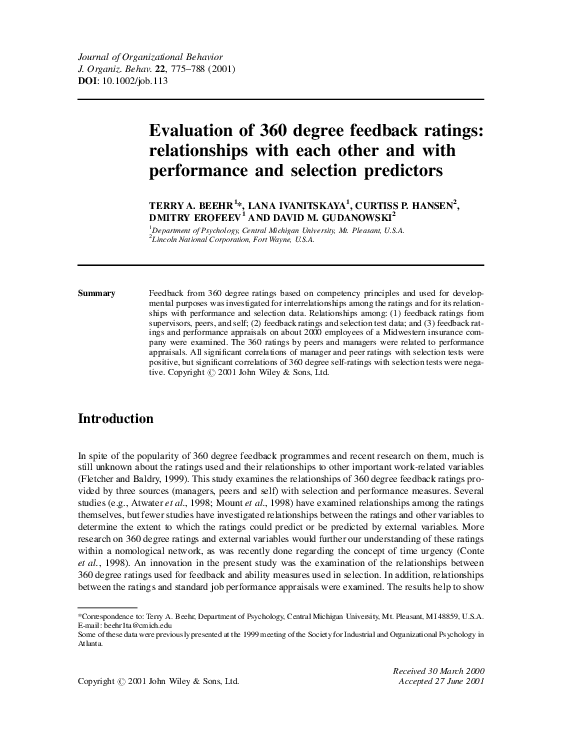 (PDF) Evaluation of 360 degree feedback ratings: relationships with each other and with ...