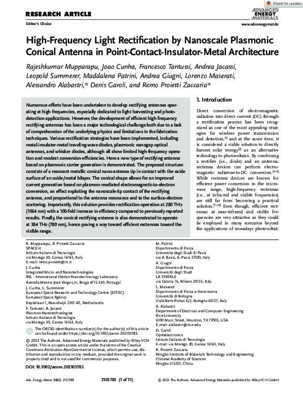 Pdf High‐frequency Light Rectification By Nanoscale Plasmonic Conical Antenna In Point‐contact